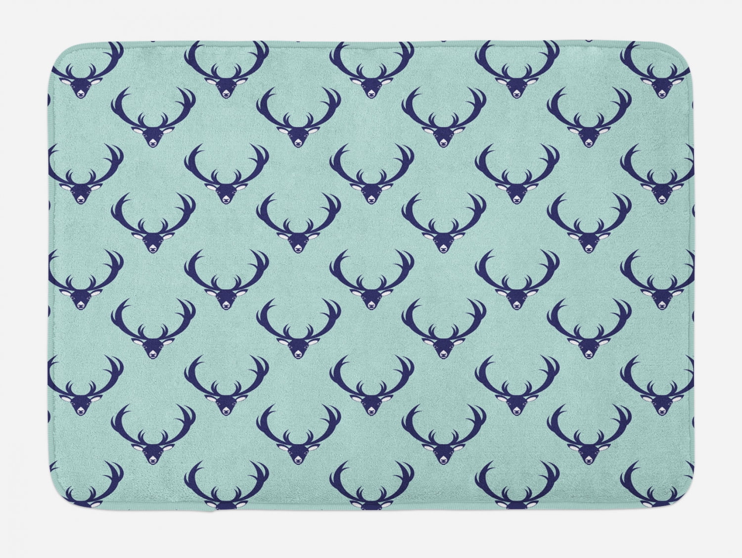 Deer Bath Mat, Jungle Creature Heads with Antlers Abstract Animal ...