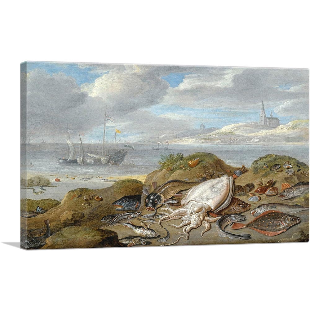 ARTCANVAS Still Life Cuttle Fish Cod Mussels On Dune A Church River ...