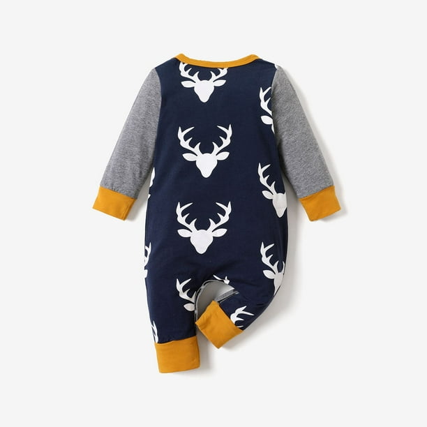 PatPat Baby Girls Bodysuits Outfits, Infant Clothes 100% Cotton Reindeer Print Color Block Long ...