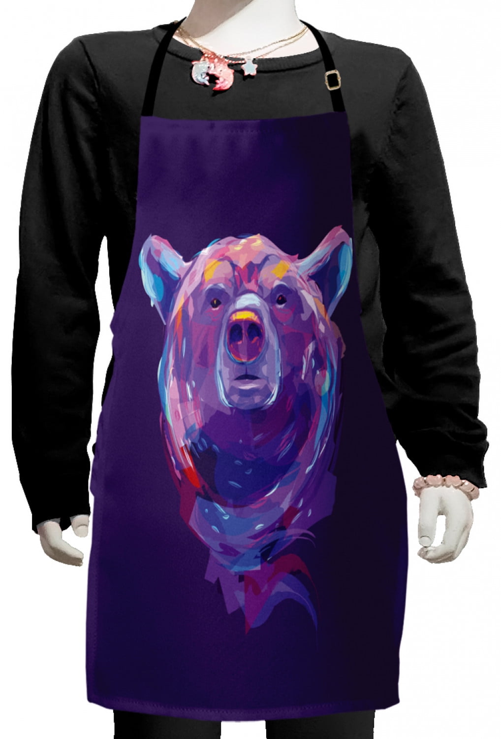 Bear Kids Apron, Abstract Portrait with Digital Brushstrokes Wildlife ...
