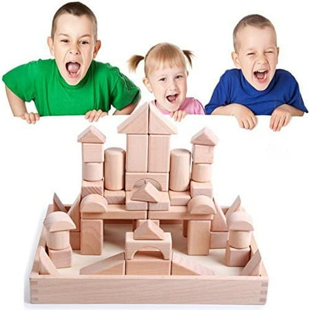 Wooden Unit Blocks,Kids Construction Building ter Toys Set Natural ...