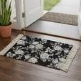 Bathroom Rug 2'x 3', Black Rose Woven Cotton Washable Rug with Tassels ...