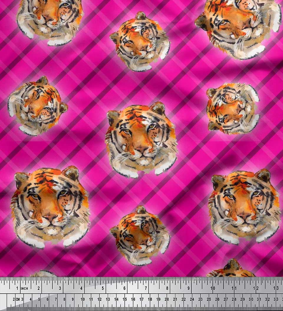 Soimoi Cotton Duck Fabric Check & Tiger Face Animal Print Fabric by the ...