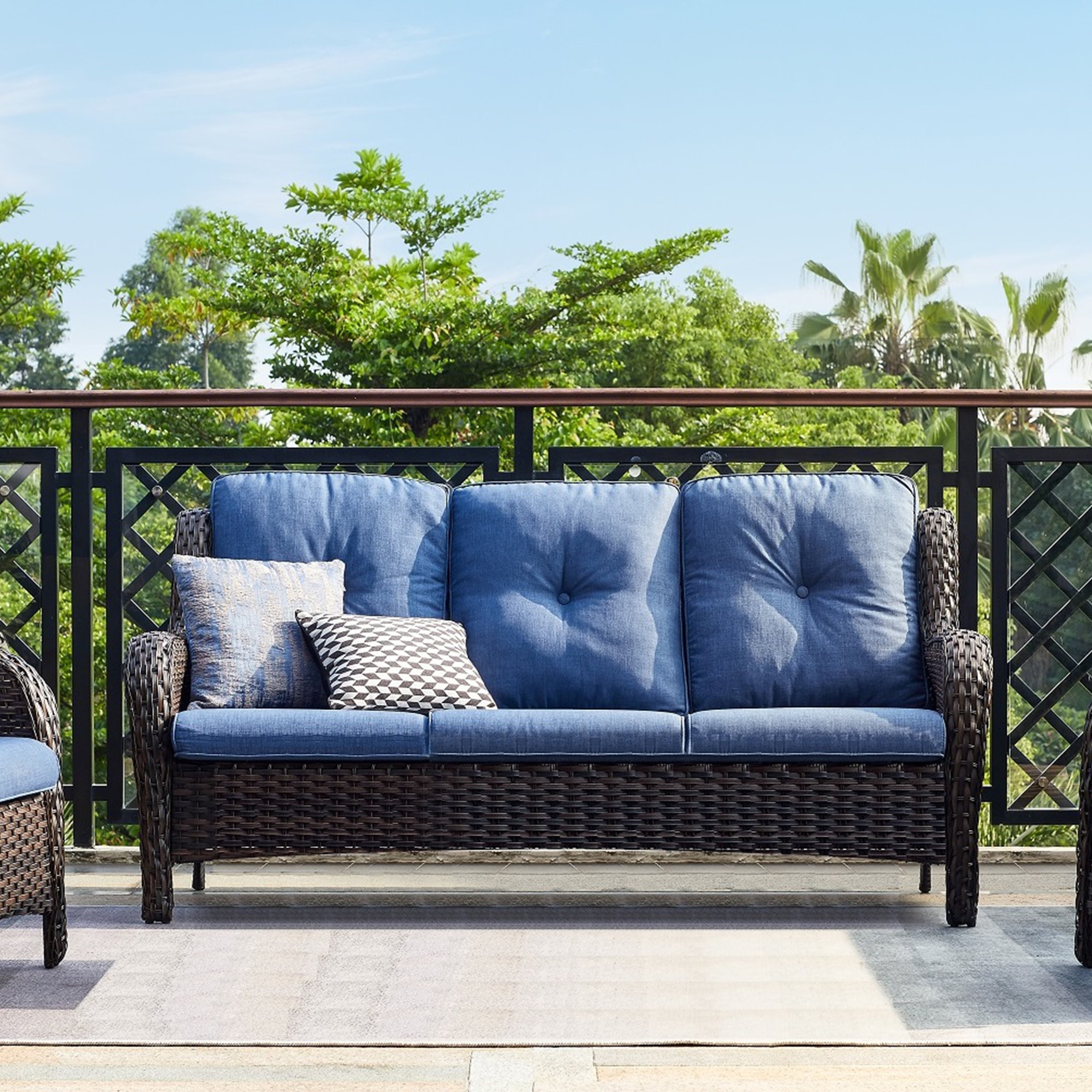 Sunwell Garden Outdoor Wicker 3-Seater Sofa with cushion, high back and ...