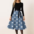 Minjewel Womens Dresses - Vintage Polka Dot Print Long Sleeve Crew Neck ...