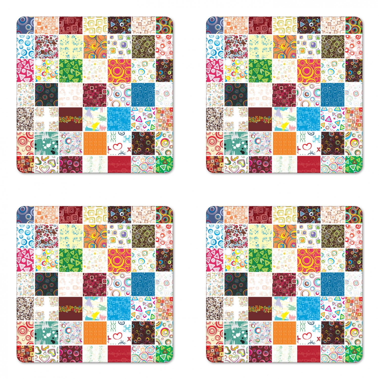 Retro Coaster Set of 4, Big Patchwork of Different Patterns Traditional ...