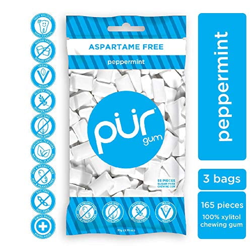 PUR 100% Xylitol Chewing Gum, Sugarless Peppermint, Aspartame Free ...