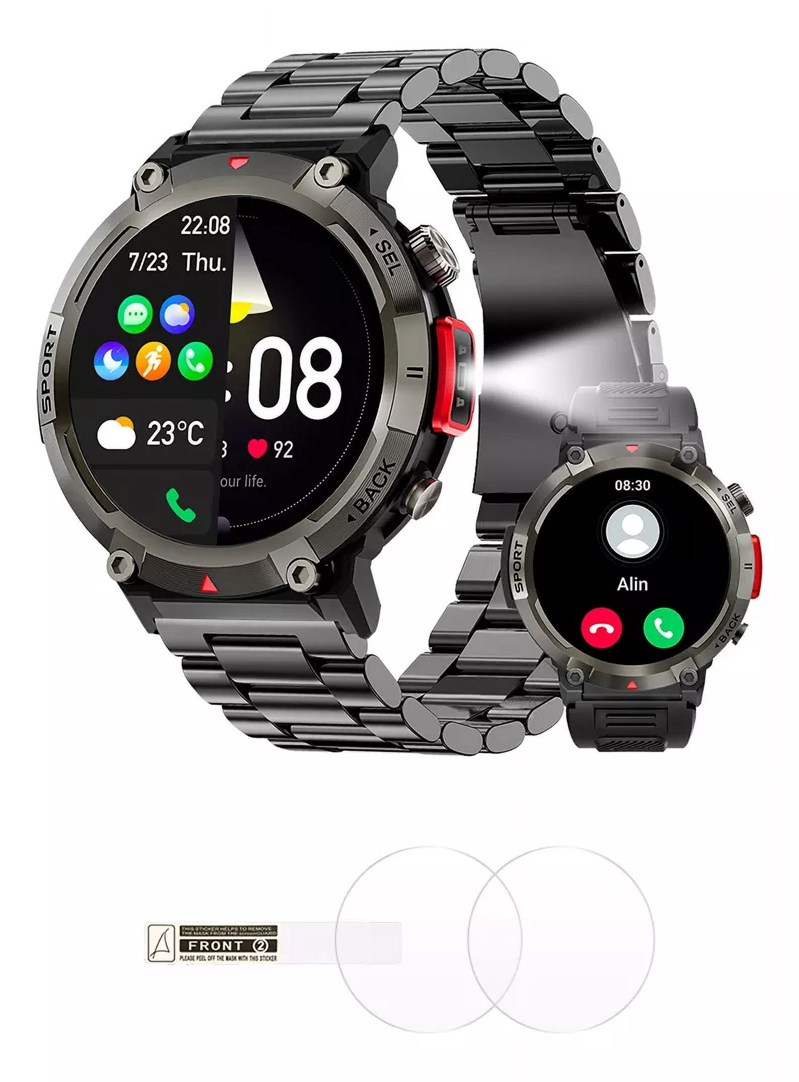 Smartwatch Ke3 Reloj Inteligente Con Linterna Integrada Estilo Militar ...