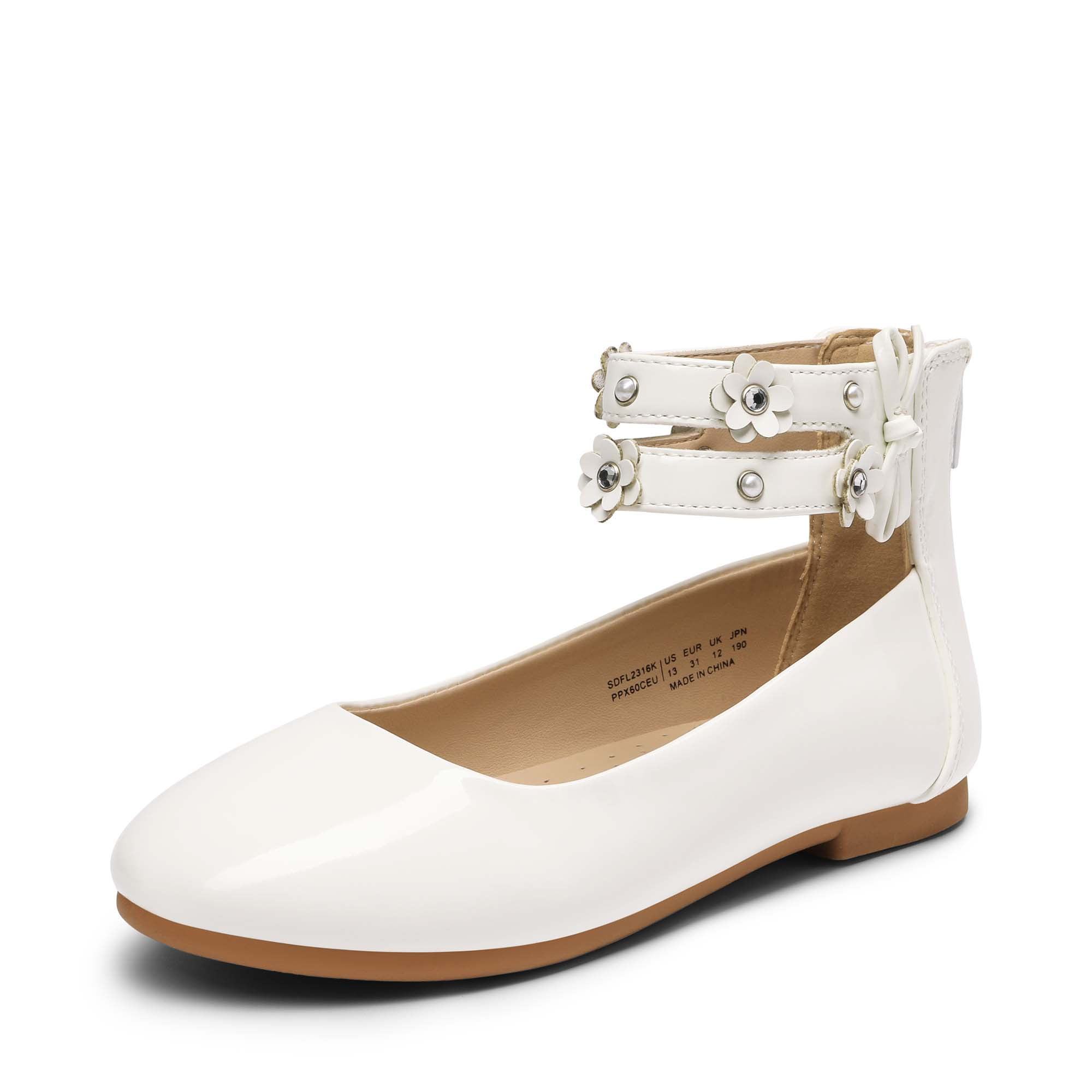 DREAM PAIRS Girls Ballerina Dress Shoes Pearls Bow Ankle Strap Flower ...