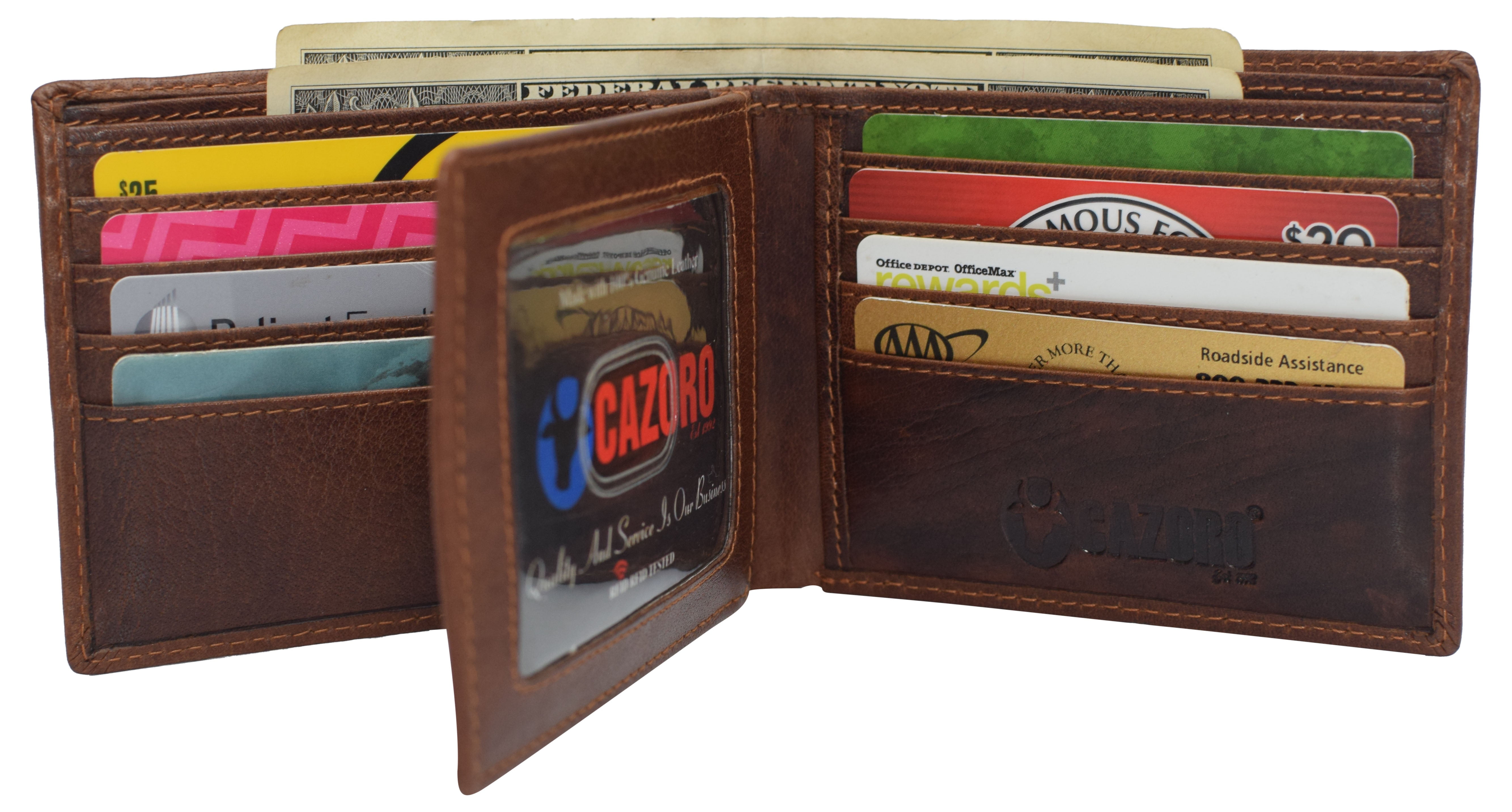 RFID Blocking Bifold Vintage Buffalo Leather Wallet For Men with Center ...