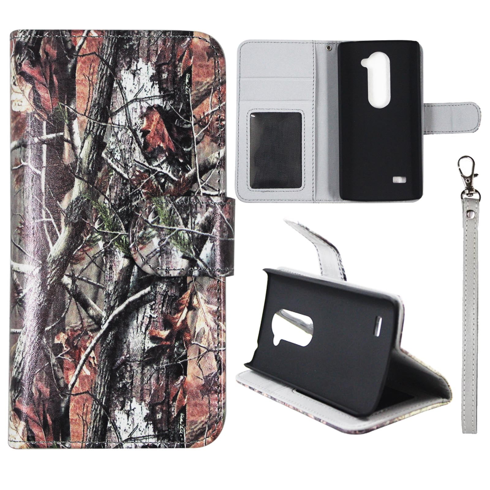 Camo Brown Oak Wallet Folio Case for LG Leon C40 Power Fashion Flip PU ...