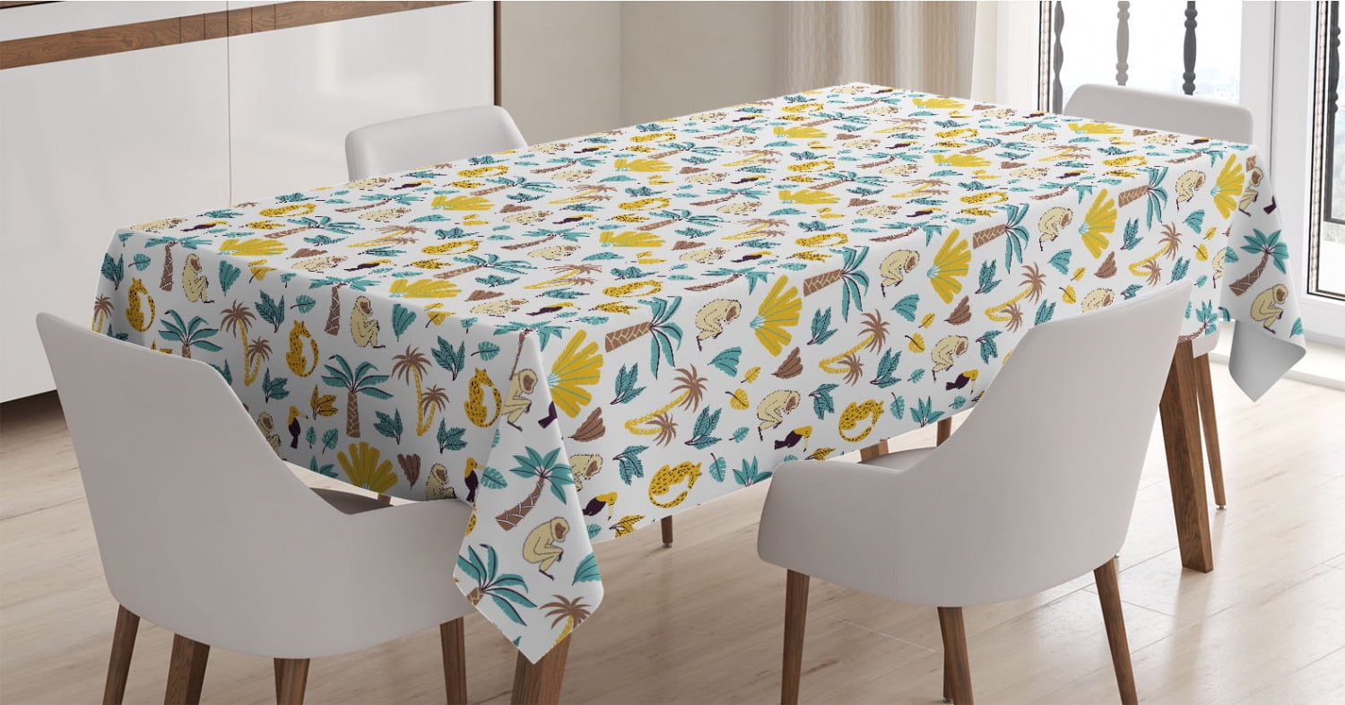Tropical Tablecloth, Monkeys Toucans Leopards and Island Plantation ...