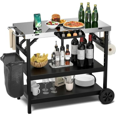 DWVO Outdoor Table and Storage Cabinet Solid Wood Movable Grill Table ...