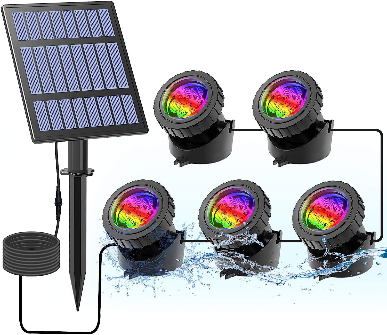 LINLIN Solar Powered Pond Lights, Waterproof IP68 Submersible Lights with LED Color Changing ...