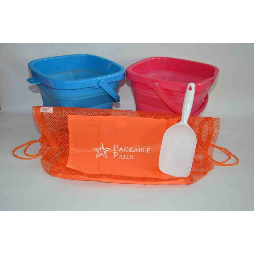 Packable Pails Collapsible Beach Pail, Set of 2, Blue and Pink ...