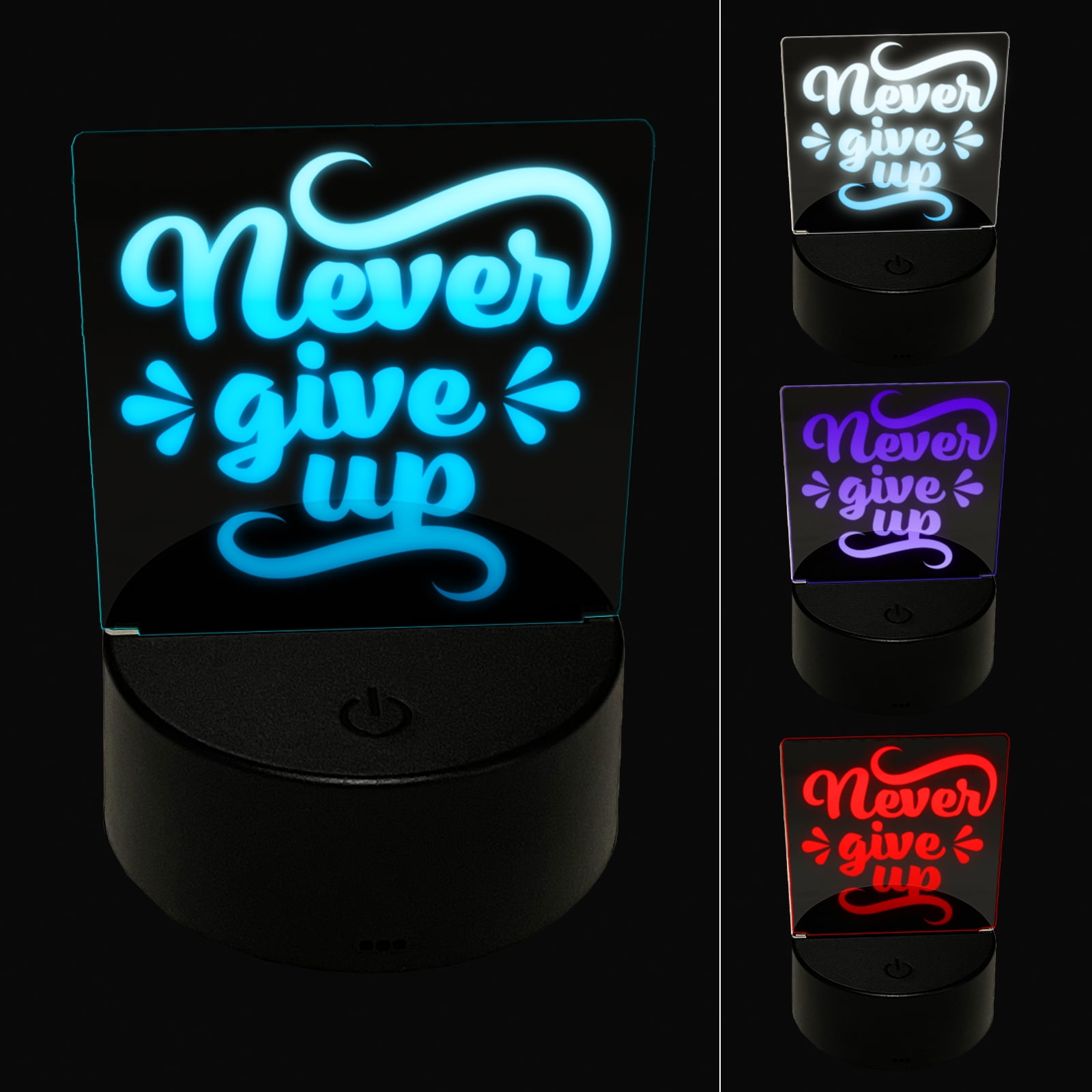 Never Give Up Motivational LED Night Light Sign 3D Illusion Desk ...