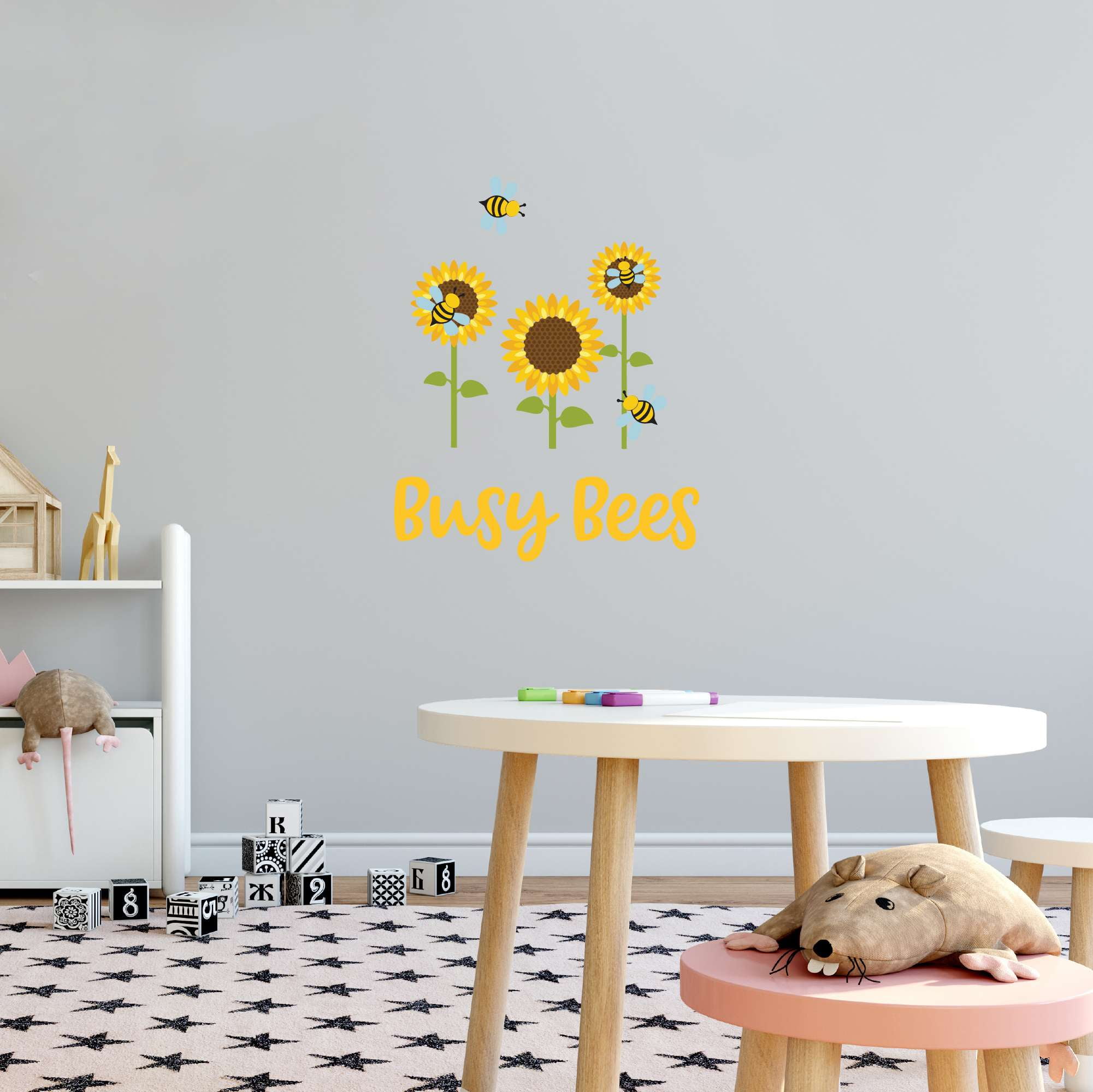Children Busy Bees Cute Flower Wall Decal Decoration Blooming Nature ...