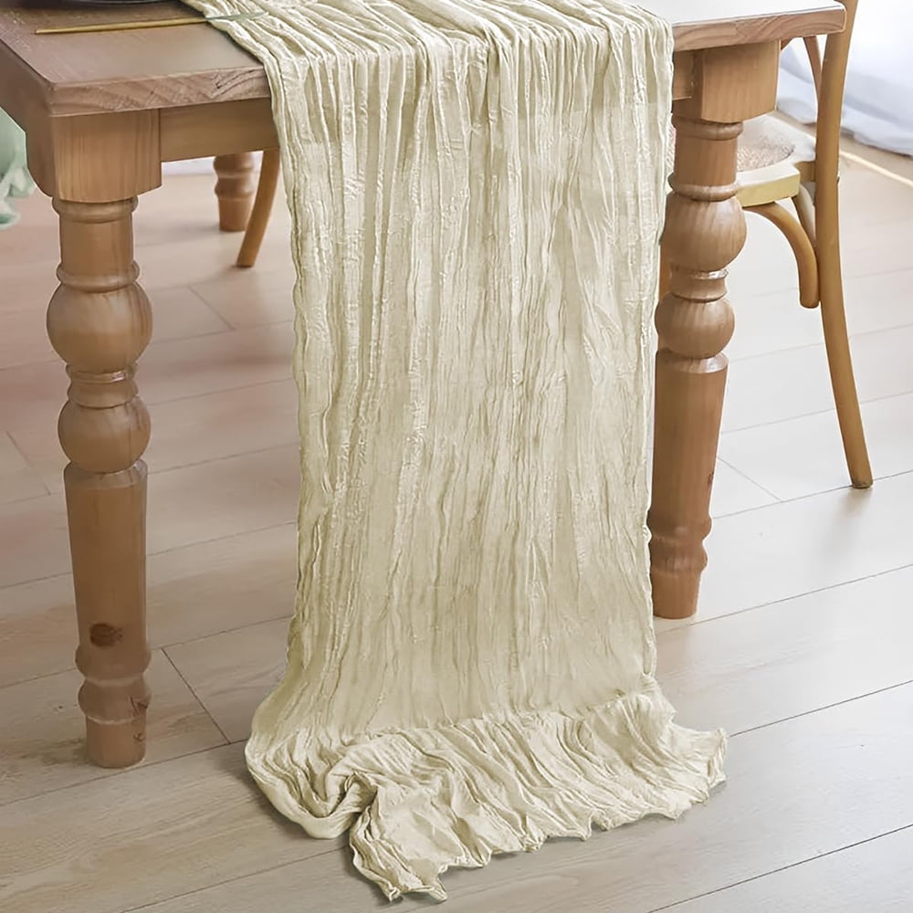 Fangsheng 13 Ft Tan Beige Cheesecloth Table Runner Gauze Long Table ...