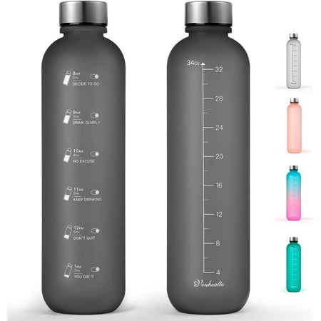 Motivational Water Bottle 1 Liter: 32 oz (1000ml) Water Jug with Time ...