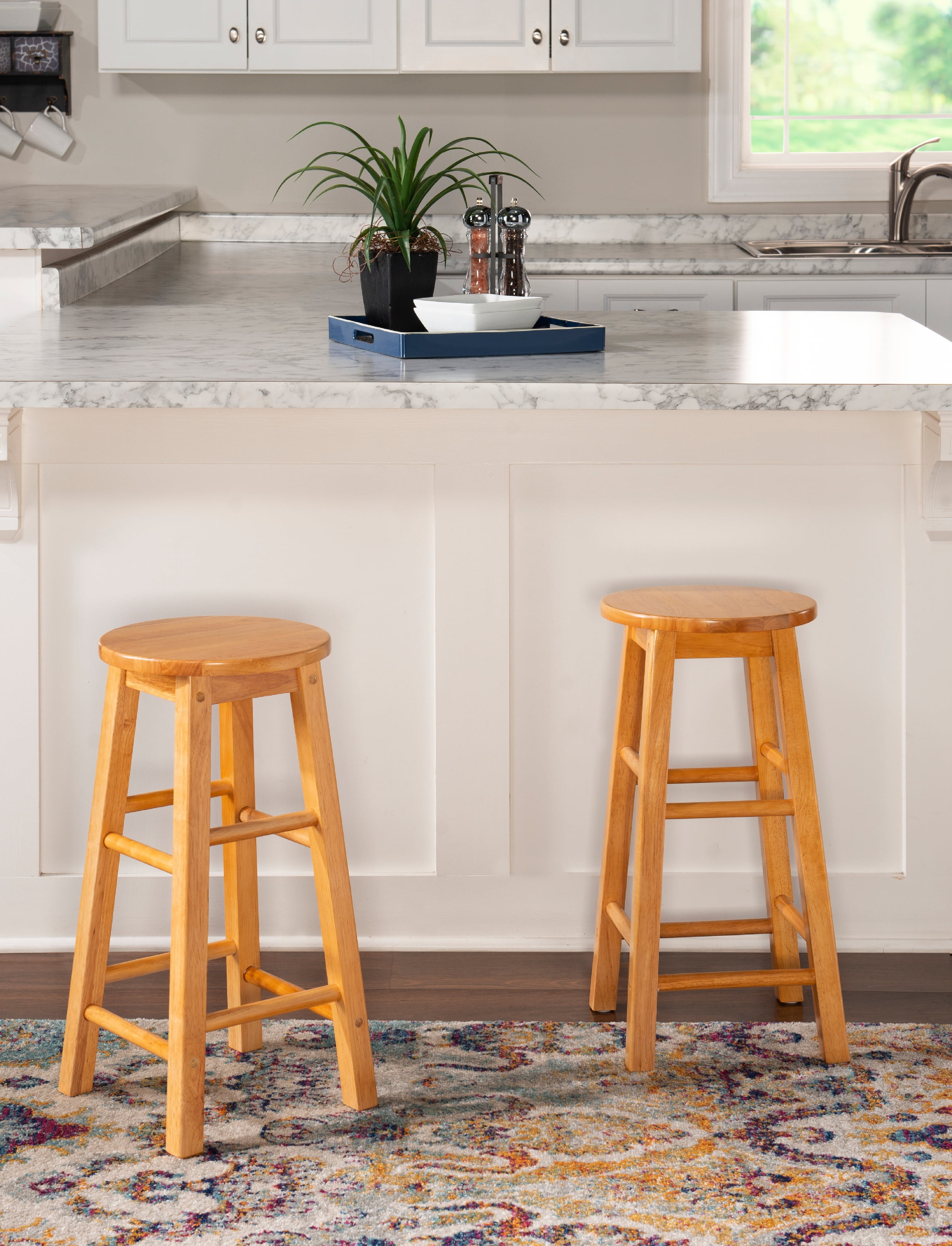 Linon McMullen 24" Round Solid Wood Counter Stool, Natural Finish ...