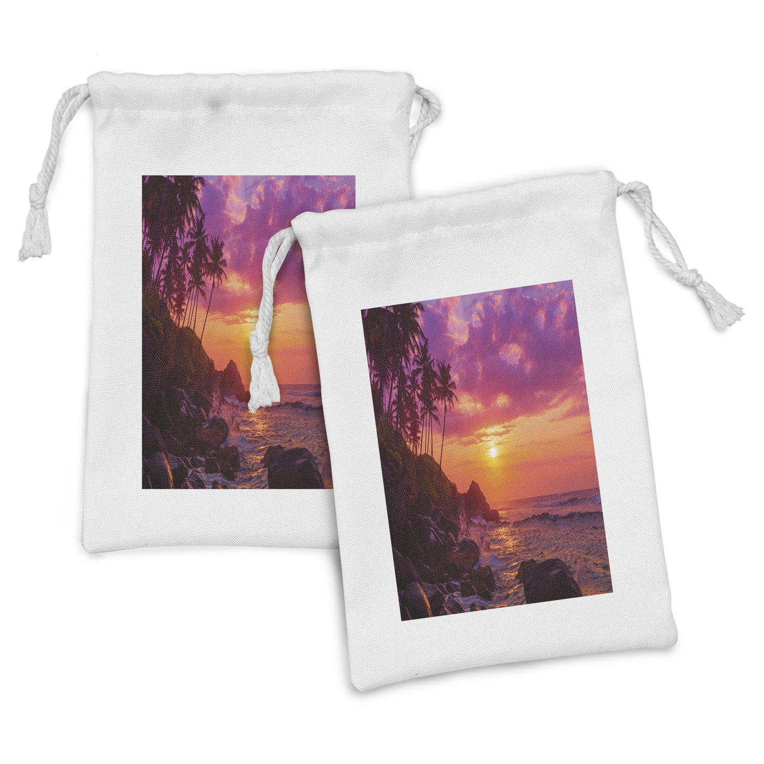 Sunset Fabric Pouch Set of 2, Tropical Beach Gradient Coconut Palm ...