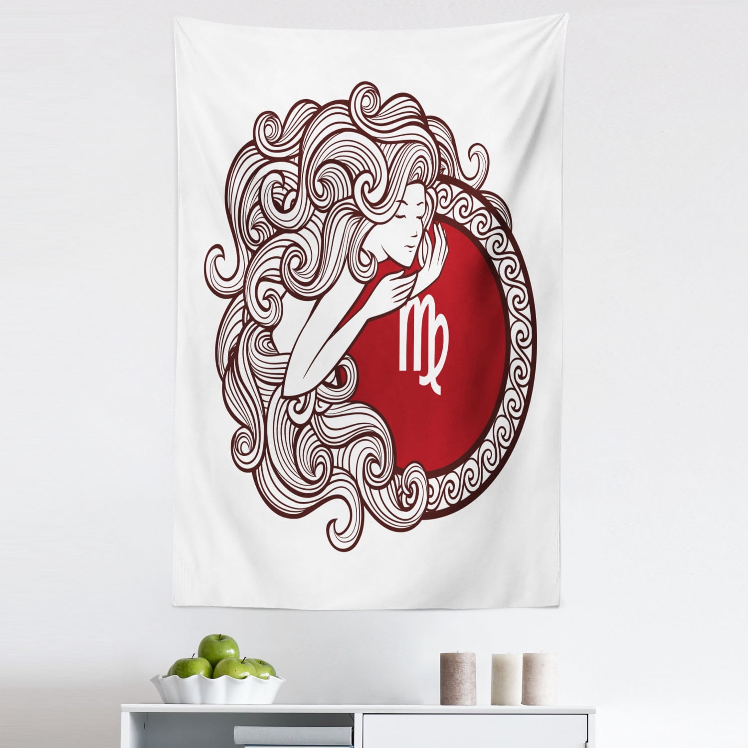 Virgo Tapestry, Vibrant Color Abstract Image Zodiac Sign Long Haired ...