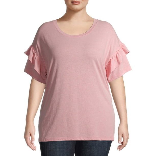 Terra And Sky Terra And Sky Womens Plus Size Ruffle Sleeve T Shirt