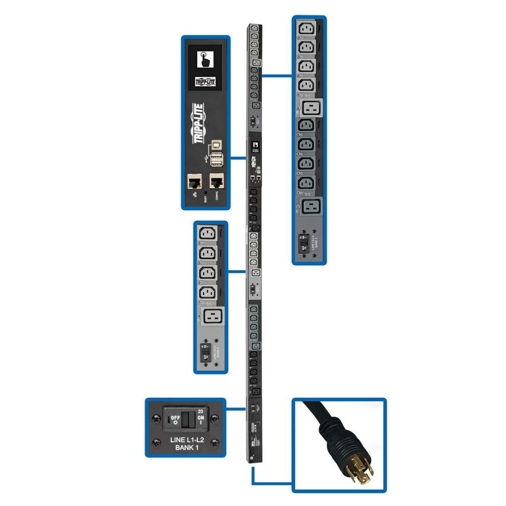 10kW 3-Phase Switched PDU, LX Interface, 200/208/240V Outlets (24 C13/6 ...