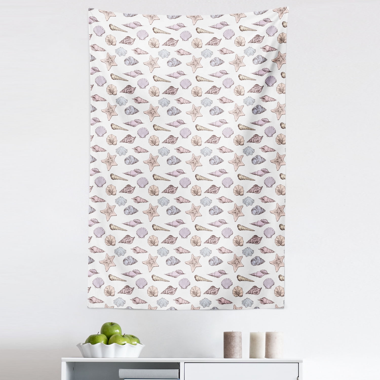 Sea Life Tapestry, Repetitive Shells Nautical Sketches Illustration ...