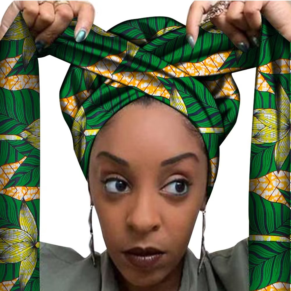 African Print Satin Bonnet With Long Ribbon Wrap Double Layer Head Wrap ...