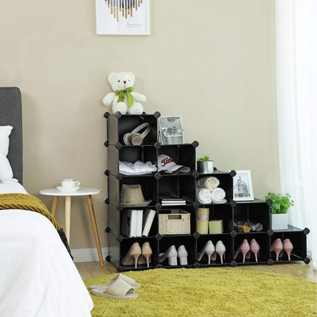 Shoe Rack,16-Cube Modular Storage,Space Saving Plastic Shoe Organizer ...