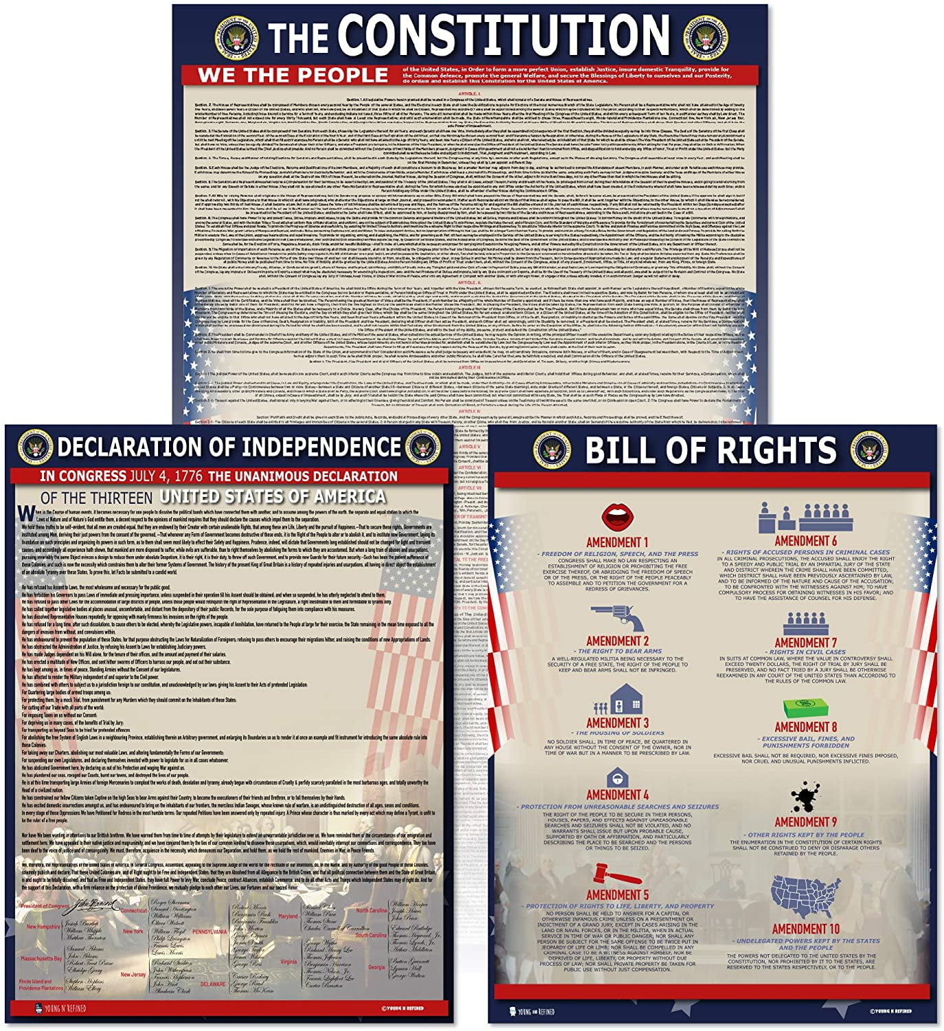 Young N Refined Laminated American Founding Documents 3 Pack Us