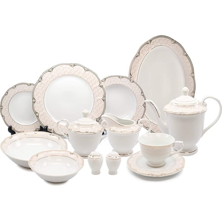 Vintage Antique Gold 57-pc Dinnerware Set 'Sandra', Premium Bone China ...