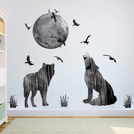 Creative Starry Wolf Wall Art Decor DIY Cartoon Night Starry Sky Wolf ...