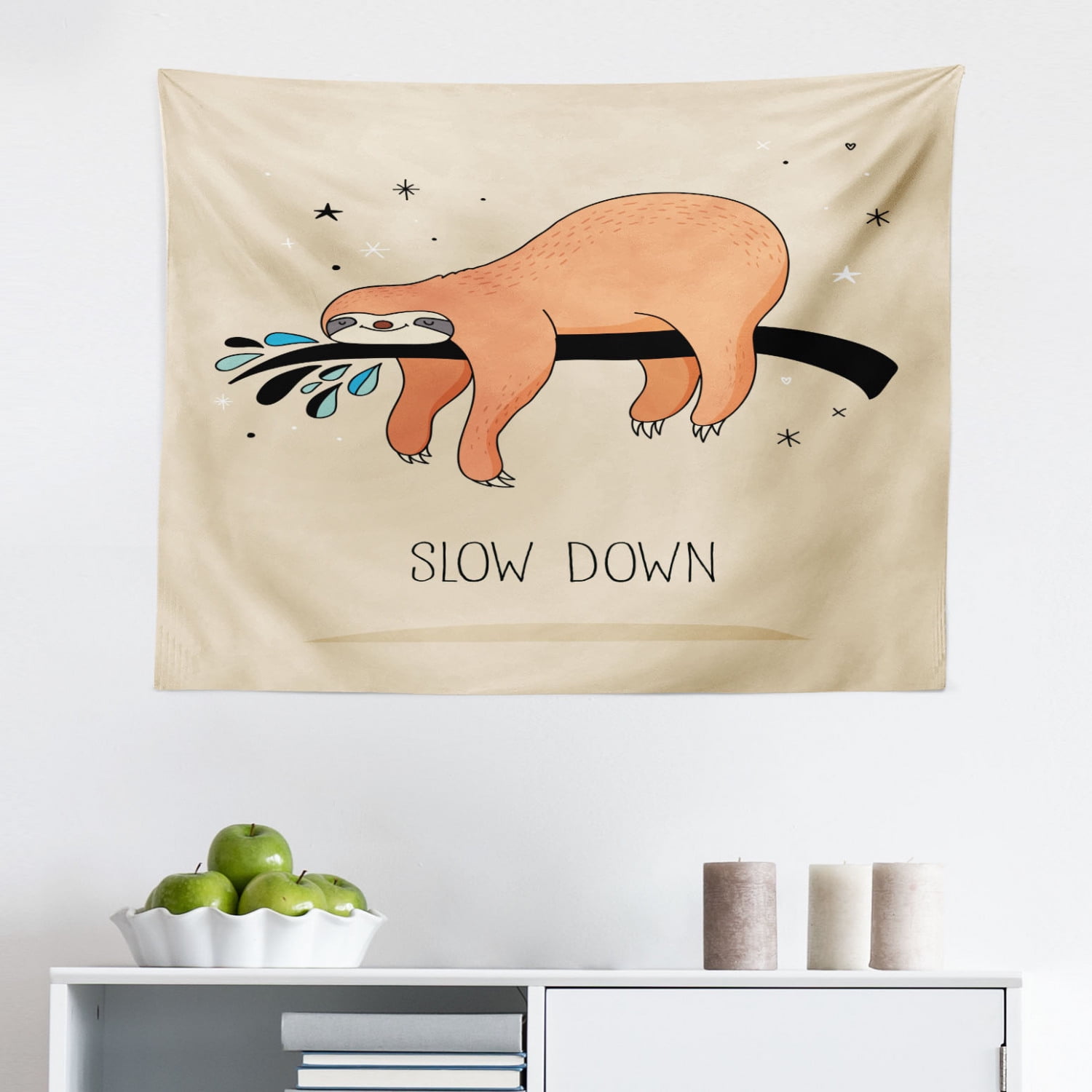 Animal Tapestry, Cartoon Style Illustration Tribe of Sloths Smiles ...