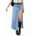 Blue Denim Maxi Skirt With High Side Slit For Women Casual Streetwear ...