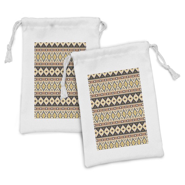 Aztec Fabric Pouch Set of 2, Rhythmic Geometric Lines and Triangles in ...