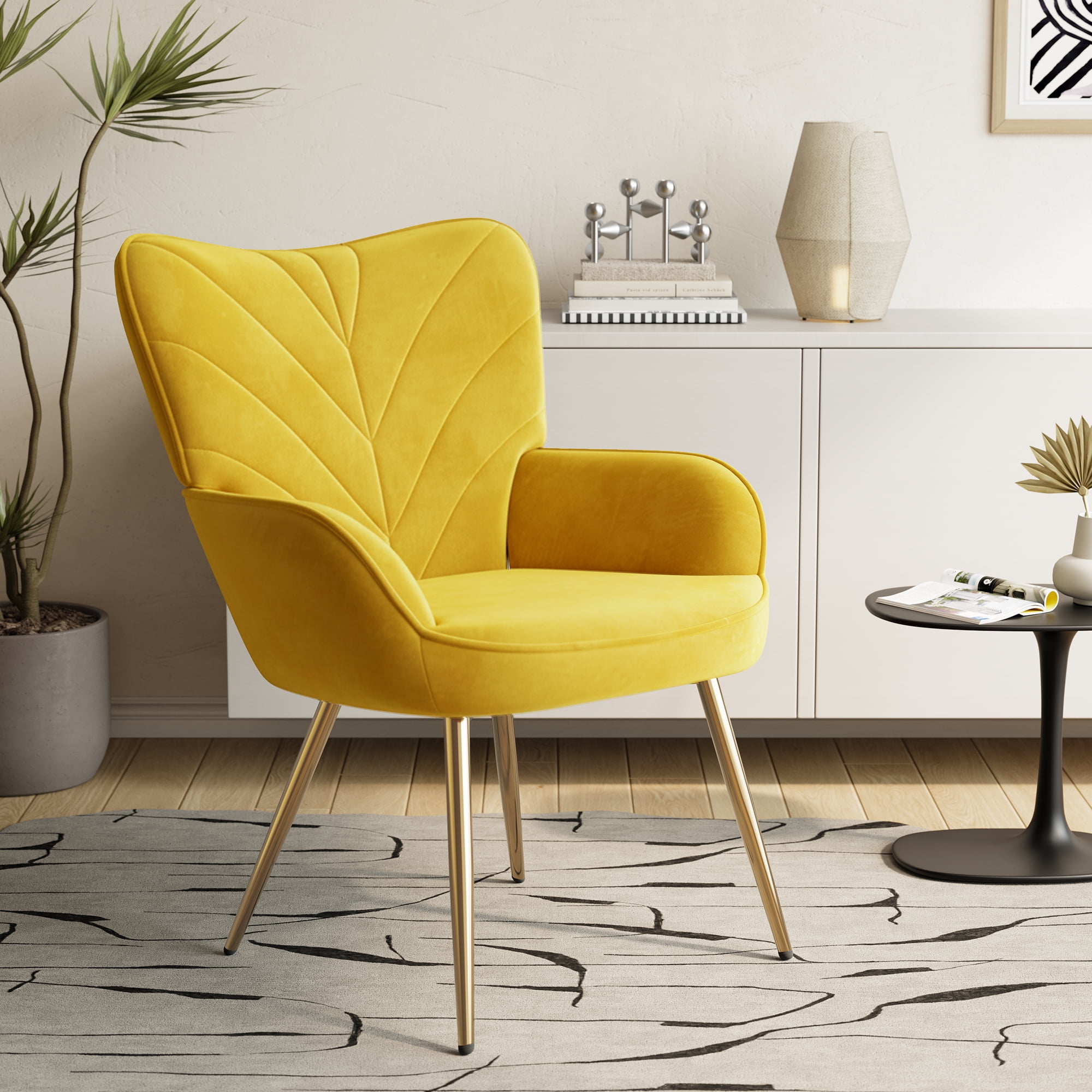 Click here for Malol Leaf Pattern Velvet Accent Chair With Golden... prices