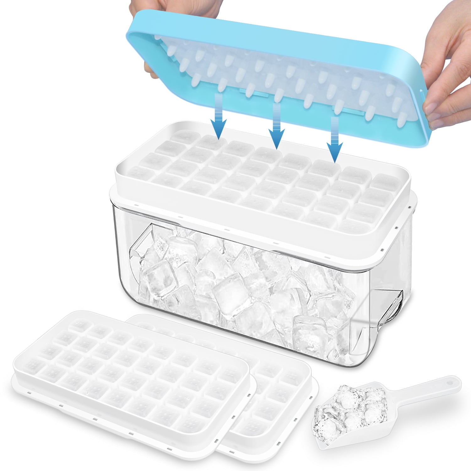 Ice Cube Tray, Stackable Ice Trays for Freezer with Lid and Bin, Easy ...