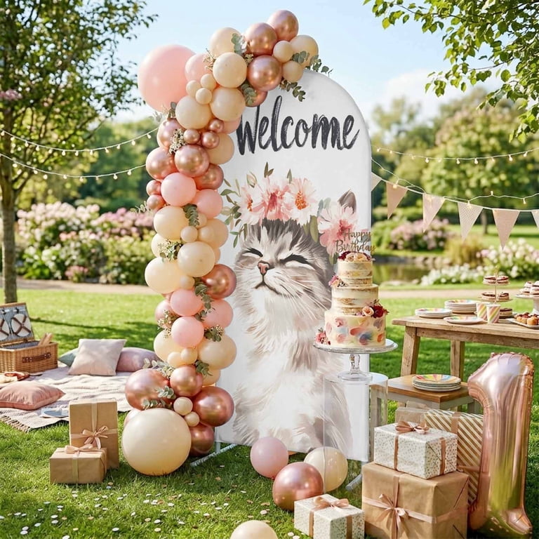 Watercolor Cat Arch Backdrop Covers 7.2 FT, Garland Stretchy Fitted ...