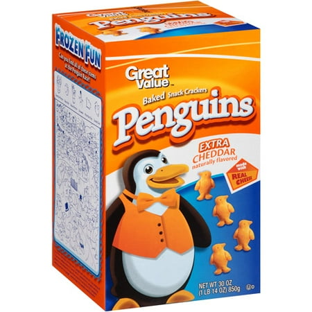 Great Value Penguins Extra Cheddar Baked Snack Crackers, 30 oz ...