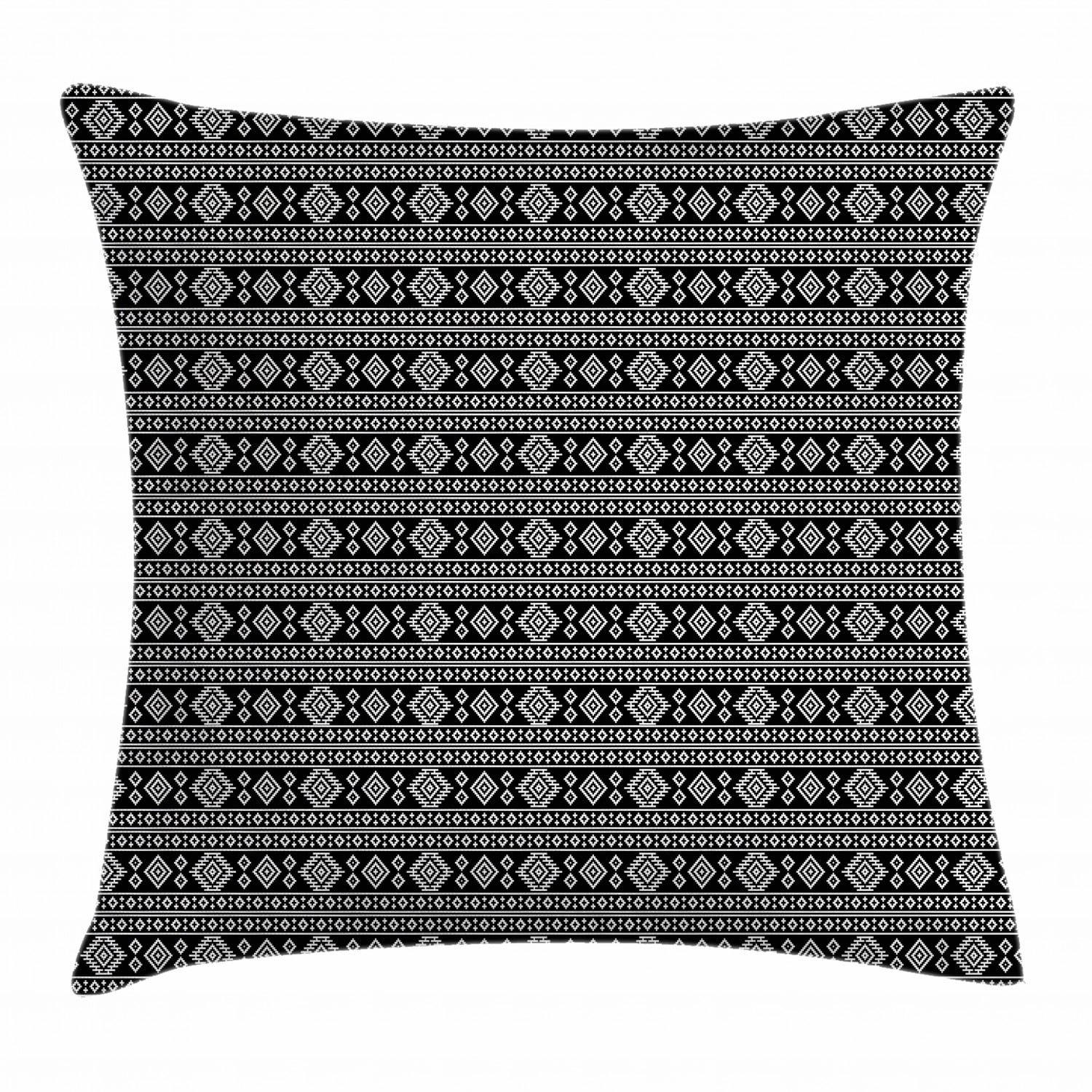 Afghan Throw Pillow Cushion Cover, Monochrome Middle Eastern Folklore ...