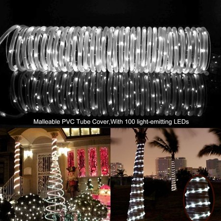 33ft Solar String Lights Outdoor, 100 LED Solar Rope Lights 8 Modes ...