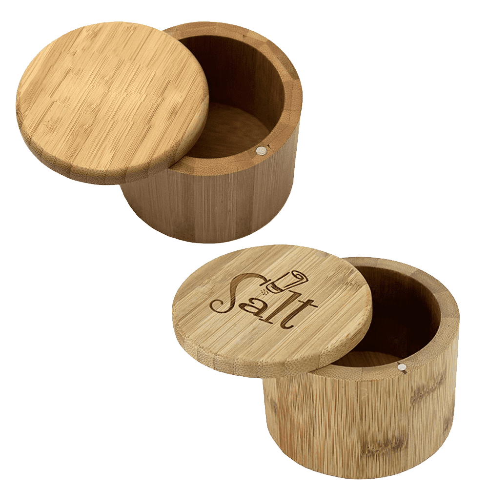 Bamboo Salt Box, Salt Container With Lid, Salt Shaker, Bowl with ...