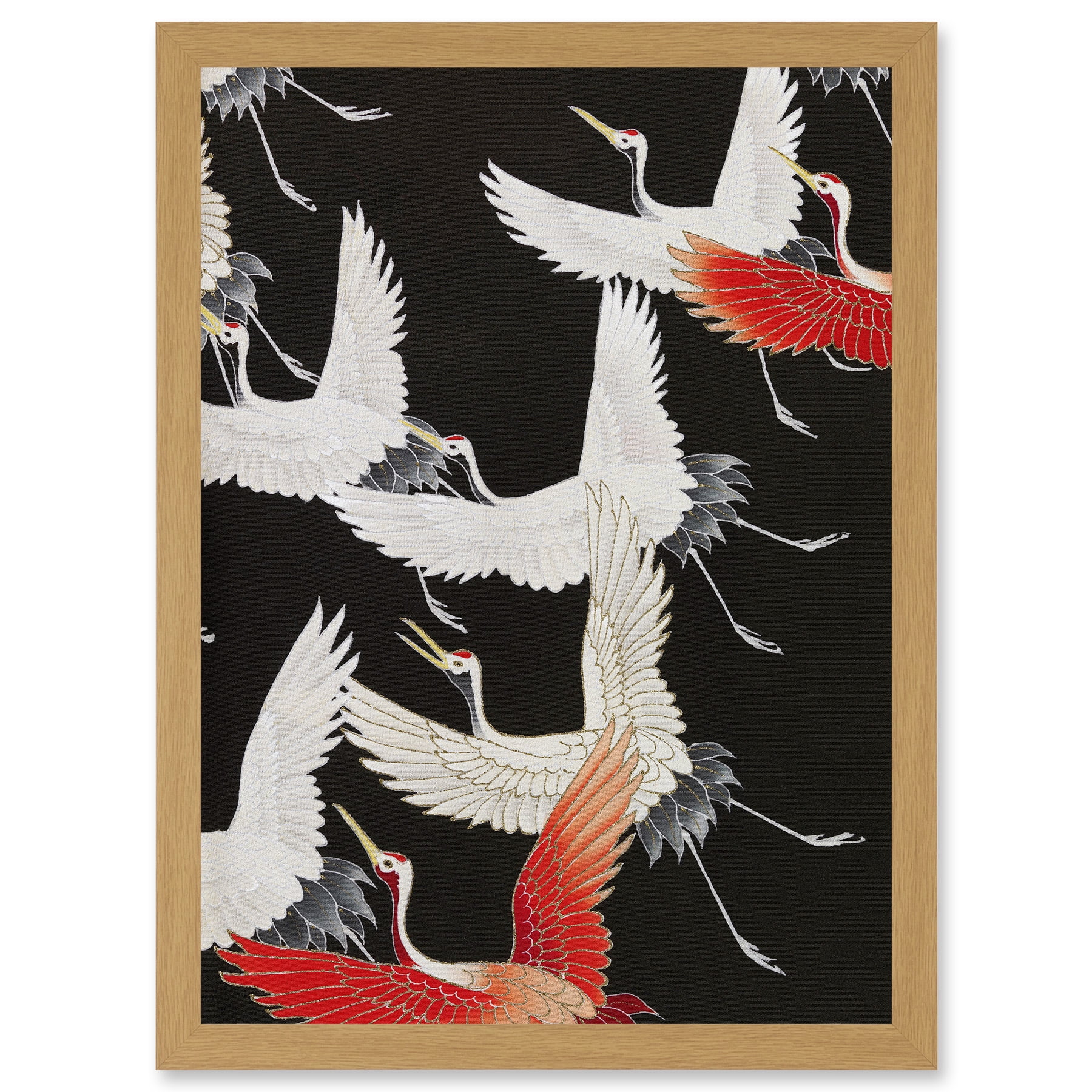Japanese Crane Kimono Pattern Artwork Framed Wall Art Print A4 ...