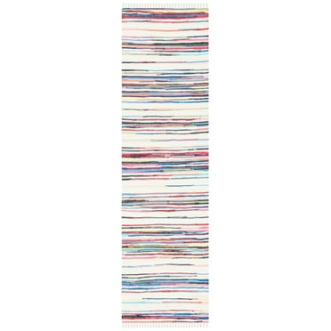 SAFAVIEH Rag Benton Striped Cotton Runner Rug, Ivory/Multi, 2'3" x 12 ...