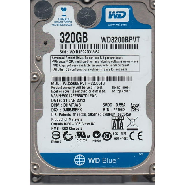 WD3200BPVT-22JJ5T0, DCM DHMTJAB, Western Digital 320GB SATA 2.5 Hard ...