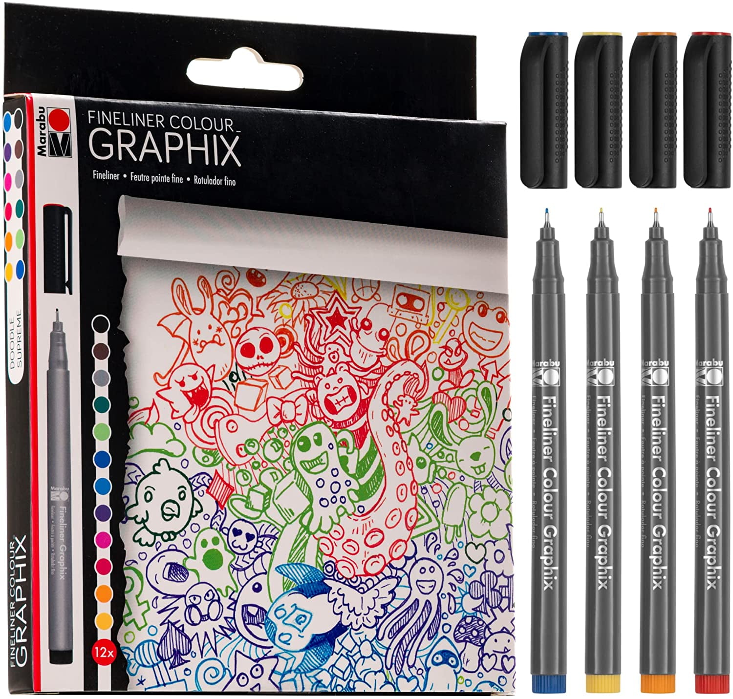 Marabu Graphix Colored Fineliner Pens - Fine Tip Sketch Pens for ...