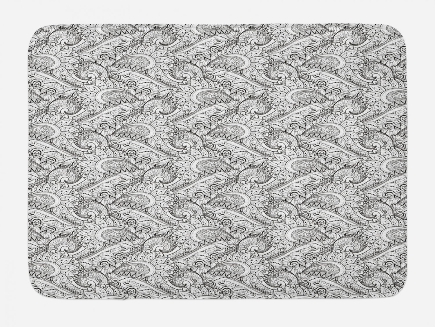Eastern Bath Mat, Paisley Design in Sea Waves Shape with Floral Flower ...