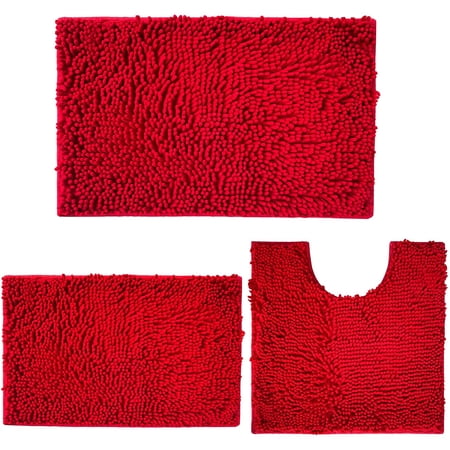 Red Bathroom Rugs,3 Piece Bath Mats, Bathroom Rugs and Mats Sets, Extra ...